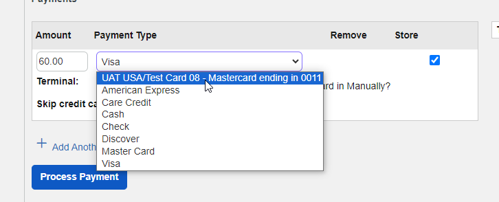 How can I add a stored card to a client's account?