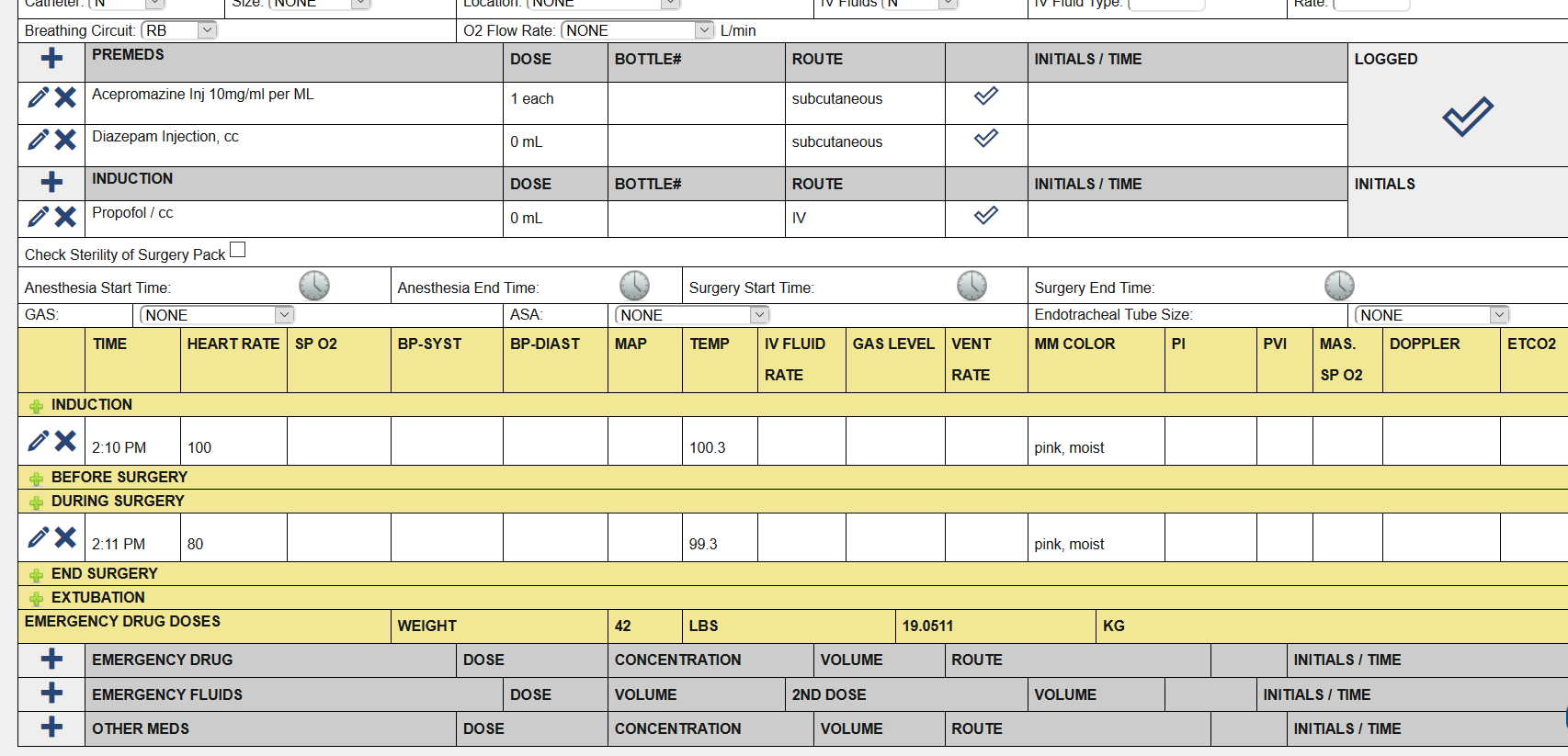 How to set up and use the anesthetic monitoring form