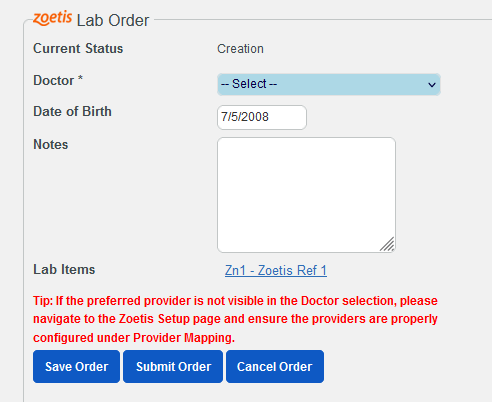 How do I submit a Zoetis Reference Lab order?