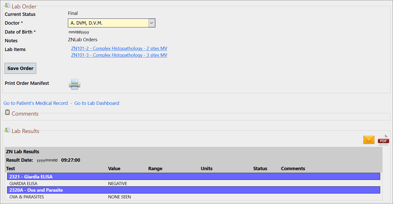 How do I view lab results for Zoetis Reference Labs?