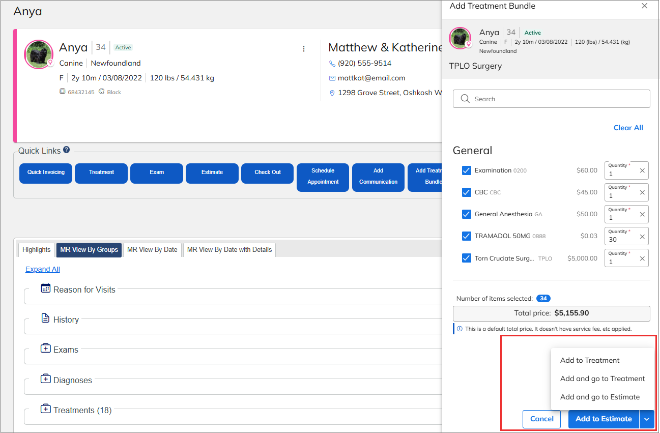 Treatment Bundles - Add to a Patient's Medical Record