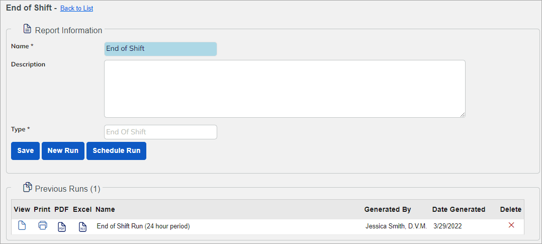 How do I configure and run the End of Shift Report in Pulse?