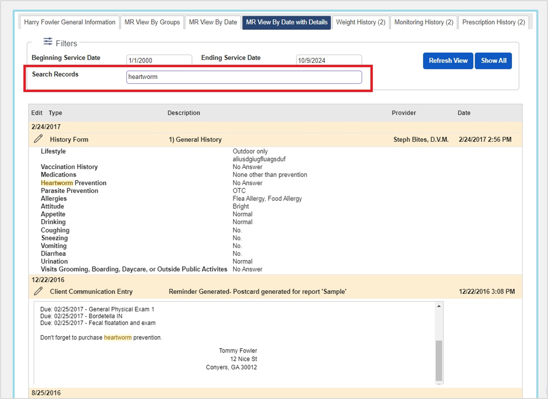 How do I search a patient's Medical Record?