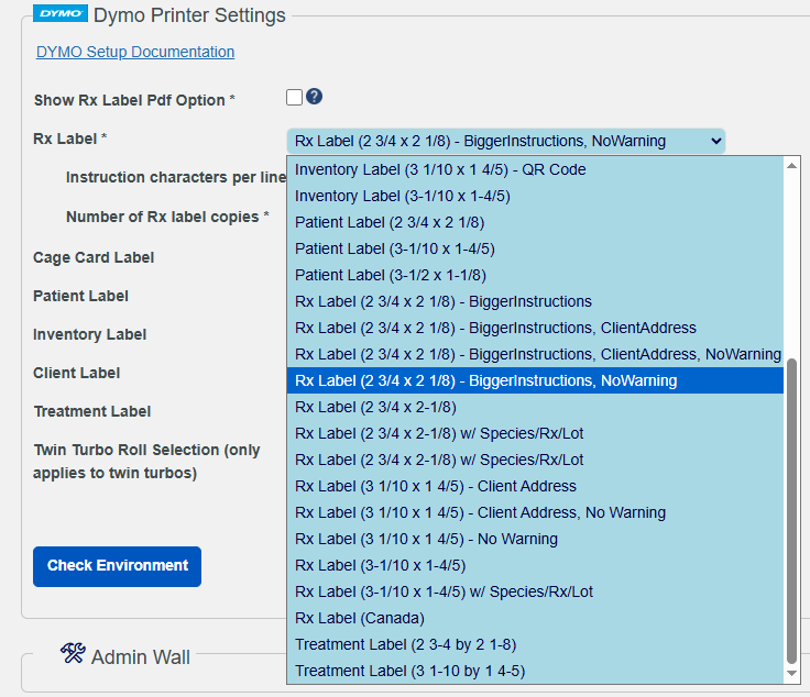 Where to find the default Dymo label options?